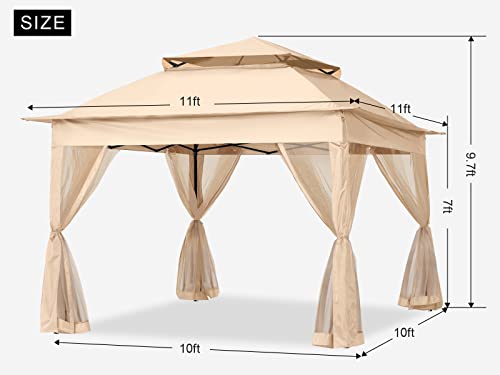 MASTERCANOPY Patio Gazebo Outdoor Pop Up Gazebo with Mesh Walls (11x11, Khaki)