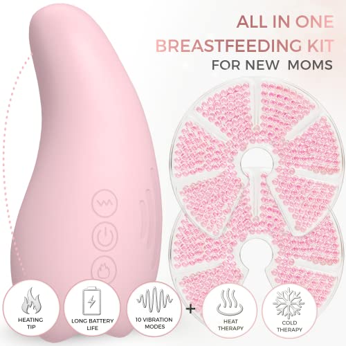 Euma Love Breastfeeding Essentials Support Kit for Nursing Moms- Vibrating Lactation Massager with Heat and Breast Therapy Pads: Improve Milk Flow, Relieve Clogged Ducts, Mastitis, and Engorgement