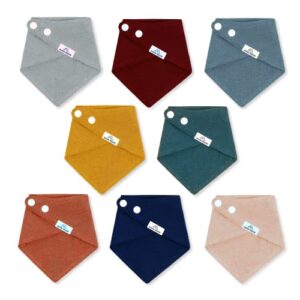 nurse laurie organic muslin bandana bibs - neutral & unisex boho baby style with 100% organic cotton, snap closure, 0-6 mo - drool/spit up burpy bib for teething newborns & infants (8 pack)