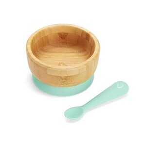 munchkin® bambou™ suction bowl and silicone spoon for babies and toddlers, non-toxic bamboo