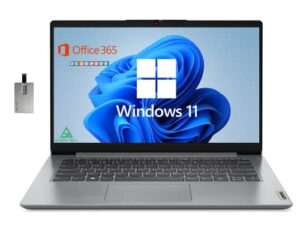 lenovo 2022 ideapad 1i 14.0" hd laptop, intel pentium silver n5030 processor, 4gb ram, 128gb ssd, intel hd graphics, hd webcam, gray, win 11 s, 1 year office 365, 32gb snowbell usb card