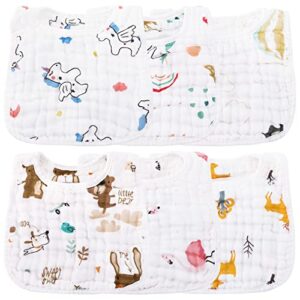 hopmored 6pcs snap muslin bibs,muslin cotton bibs for baby,adjustable snap bibs,8 absorbent layers soft baby bibs for infants newborns babys toddlers (animal-pattern)