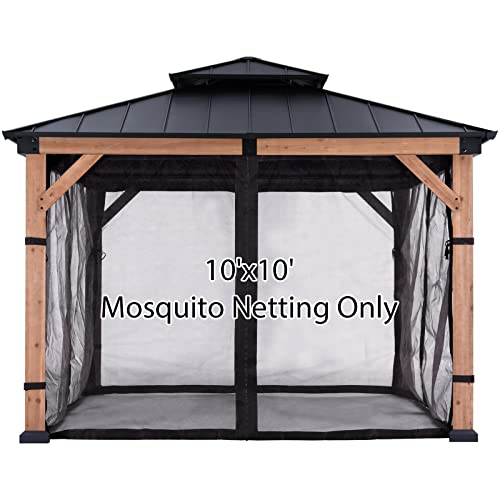 ABCCANOPY Gazebo Netting Replacement 10x10 - Universal Mosquito Netting for Gazebo and Pergolas Outdoor Mesh Netting Screen 4-Panel Sidewall Curtain with Double-Side Zippers (Black)