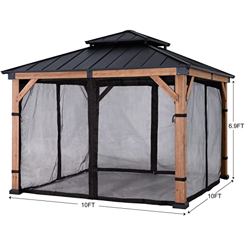 ABCCANOPY Gazebo Netting Replacement 10x10 - Universal Mosquito Netting for Gazebo and Pergolas Outdoor Mesh Netting Screen 4-Panel Sidewall Curtain with Double-Side Zippers (Black)