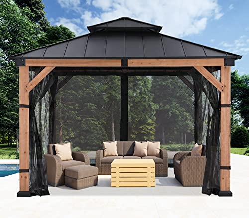 ABCCANOPY Gazebo Netting Replacement 10x10 - Universal Mosquito Netting for Gazebo and Pergolas Outdoor Mesh Netting Screen 4-Panel Sidewall Curtain with Double-Side Zippers (Black)