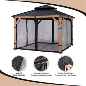 ABCCANOPY Gazebo Netting Replacement 10x10 - Universal Mosquito Netting for Gazebo and Pergolas Outdoor Mesh Netting Screen 4-Panel Sidewall Curtain with Double-Side Zippers (Black)