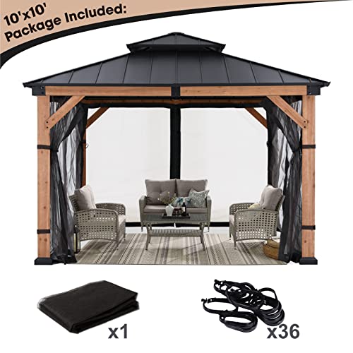 ABCCANOPY Gazebo Netting Replacement 10x10 - Universal Mosquito Netting for Gazebo and Pergolas Outdoor Mesh Netting Screen 4-Panel Sidewall Curtain with Double-Side Zippers (Black)