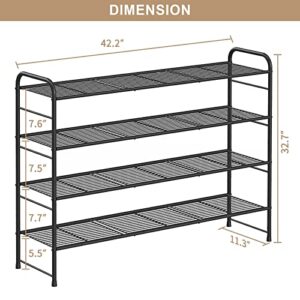 Dicasser Shoe Rack Organizer Closet，4-Tier Long Metal Shoe Storage Capacity for 24-30 Pairs,Black