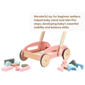 Childlike Behavior Premium Wooden Baby Walker - Baby Push Walker with Wheels - Walker for Baby Boy & Girls - Push Toy with Building Blocks for Babies, Toddler Kids - Car Cart Learning Step Walking