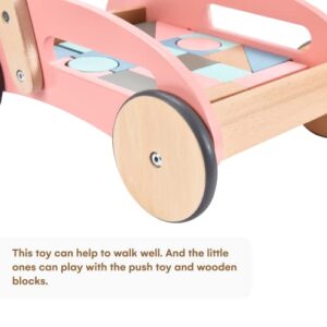 Childlike Behavior Premium Wooden Baby Walker - Baby Push Walker with Wheels - Walker for Baby Boy & Girls - Push Toy with Building Blocks for Babies, Toddler Kids - Car Cart Learning Step Walking