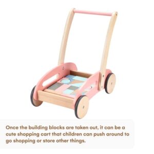 Childlike Behavior Premium Wooden Baby Walker - Baby Push Walker with Wheels - Walker for Baby Boy & Girls - Push Toy with Building Blocks for Babies, Toddler Kids - Car Cart Learning Step Walking