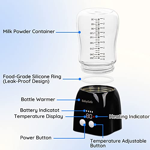 Portable Bottle Warmer, 8.8oz Travel Car Bottle Warmers On The Go for Breastmilk, 2-5 Min Fast Baby Brew Milk Bottle Traveling Warmer, 4 Precise Temperature Control, Auto Shut-Off, USB, Temp LED, USB