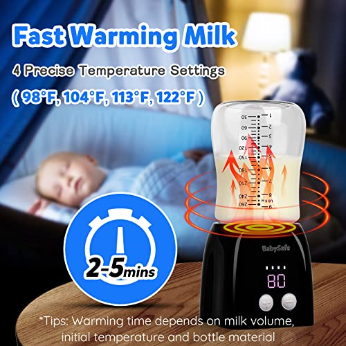 Portable Bottle Warmer, 8.8oz Travel Car Bottle Warmers On The Go for Breastmilk, 2-5 Min Fast Baby Brew Milk Bottle Traveling Warmer, 4 Precise Temperature Control, Auto Shut-Off, USB, Temp LED, USB