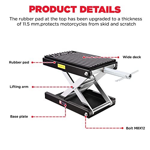 CXRCY 1200 LBS Motorcycle Lift Scissor Jack Black Upgraded Dirt Bike ATV Motorcycle Hoist Stand with Ratchet Wrench,Crank Handle,Thickened Rubber Pad,Wide Deck