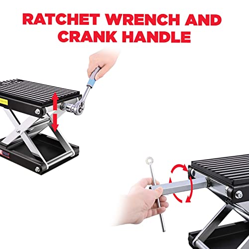 CXRCY 1200 LBS Motorcycle Lift Scissor Jack Black Upgraded Dirt Bike ATV Motorcycle Hoist Stand with Ratchet Wrench,Crank Handle,Thickened Rubber Pad,Wide Deck