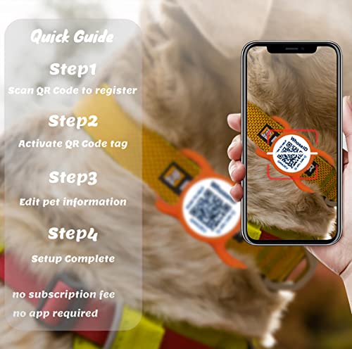 QR Personalized Pet ID Dog Tags, Silent Silicone QR Code ID Tags, Send Pet Location Alert Email When Scanning, No App Need, Multi-Pet Management, Black&White