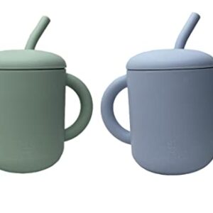 Jane and Kate - 2 Pack, 100% Food Grade Silicone Training Cup and Straw | 6 Months Plus, 5oz, 150 mL, Spill Proof (Green and Blue)