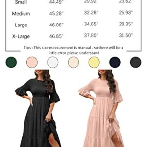 LILLUSORY Women's Black Funeral Dress 2023 Summer Trendy Casual Smocked Long Ruffle Tiered Flowy Midi Maxi Boho Dresses with Sleeves Black