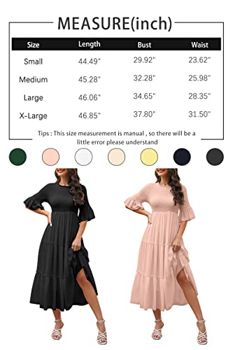 LILLUSORY Women's Black Funeral Dress 2023 Summer Trendy Casual Smocked Long Ruffle Tiered Flowy Midi Maxi Boho Dresses with Sleeves Black