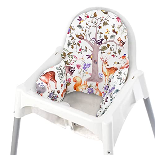 CARUILI Baby High Chair Cushion Cover, Compatible with IKEA Antilop High Chair Cushion, Removable, Durable, Woodland Animal Printed (Cover Only)