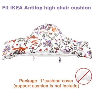 CARUILI Baby High Chair Cushion Cover, Compatible with IKEA Antilop High Chair Cushion, Removable, Durable, Woodland Animal Printed (Cover Only)