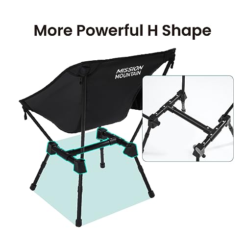 Mission Mountain S4 Camping Chair, Adjustable Folding Chair with 3 Height Settings, Lightweight, Durable Outdoor Camp Chair with Side Pockets