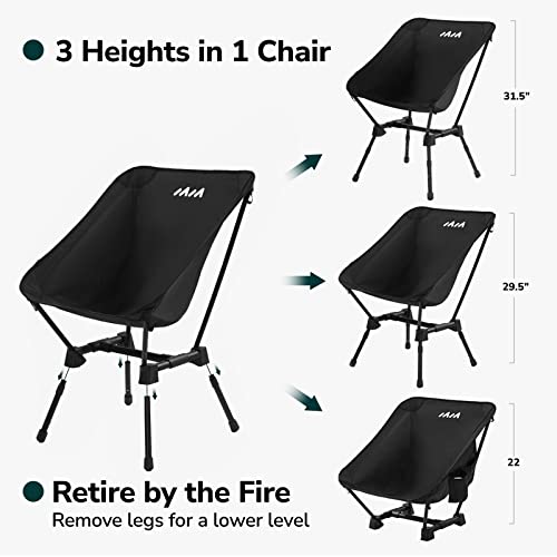 Mission Mountain S4 Camping Chair, Adjustable Folding Chair with 3 Height Settings, Lightweight, Durable Outdoor Camp Chair with Side Pockets