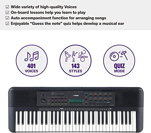 YAMAHA, 61-Key PSR-E273 Portable Keyboard with PA130 Power Adapter, Black