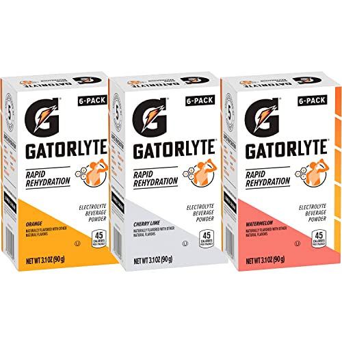 Gatorlyte Rapid Rehydration Electrolyte Beverage, Variety Pack, Lower Sugar, Specialized Blend of 5 Electrolytes, No Artificial Sweeteners or Flavors, Scientifically Formulated for Rapid Rehydration, 18 pack. 1 pack mixes with 16.9oz (500ml) water.