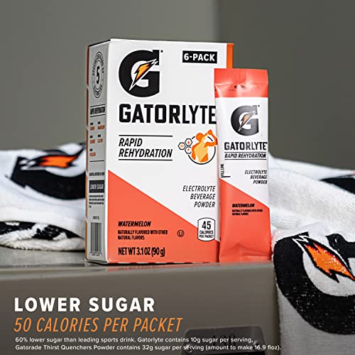 Gatorlyte Rapid Rehydration Electrolyte Beverage, Variety Pack, Lower Sugar, Specialized Blend of 5 Electrolytes, No Artificial Sweeteners or Flavors, Scientifically Formulated for Rapid Rehydration, 18 pack. 1 pack mixes with 16.9oz (500ml) water.