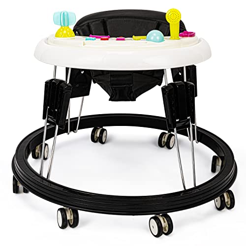 NALO Baby Walker, Multi-Function Activity Center Anti-Rollover Toddler Walker, Baby Walkers for Girls, Foldable Adjustable 9 Height, High Back Padded Seat, Suitable for All Terrains for Baby Girls