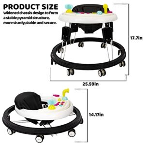 NALO Baby Walker, Multi-Function Activity Center Anti-Rollover Toddler Walker, Baby Walkers for Girls, Foldable Adjustable 9 Height, High Back Padded Seat, Suitable for All Terrains for Baby Girls