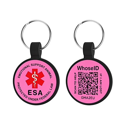 QR Dog Tag, ESA Dog ID Tag, Emotion Service Animal Tag, Quiet Dog Tag, Silent Silicone Dog Tag, Modified Pet Online Profile, Lightweight Durable Cat Tag, Personalized Custom Dog Tag (ESA, Rose)