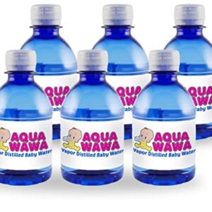 AQUAWAWA Nursery Water for Babies 6 Pack 8 oz Bottles Purified Vapor Distilled | Single Serve | Lightweight for Diaper Bag | BPA, Fluoride, Chemical, and Mineral Free | Dr Recommended, Clean, Fresh