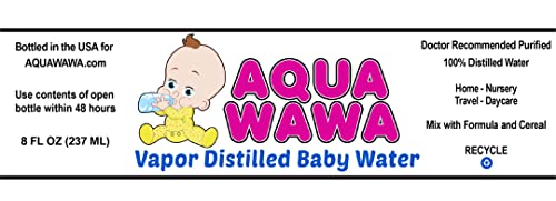 AQUAWAWA Nursery Water for Babies 6 Pack 8 oz Bottles Purified Vapor Distilled | Single Serve | Lightweight for Diaper Bag | BPA, Fluoride, Chemical, and Mineral Free | Dr Recommended, Clean, Fresh