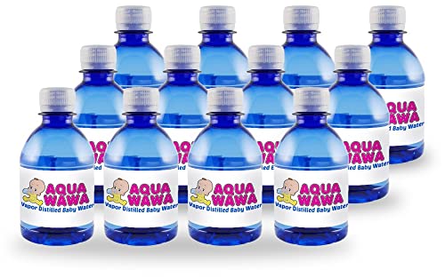 AQUAWAWA Nursery Water for Babies 12 Pack 8 oz Bottles Purified Vapor Distilled | Single Serve | Lightweight for Diaper Bag | BPA, Fluoride, Chemical and Mineral Free | Dr Recommended, Clean, Fresh