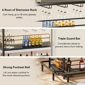 Tribesigns Home Bar Unit, 4 Tier L Shaped Liquor Bar Table with Storage, Elevated Countertop, Wine Glasses Holder, and Footrest, Corner Wine Bar Table for Party Home Kitchen Pub Living Room, Black