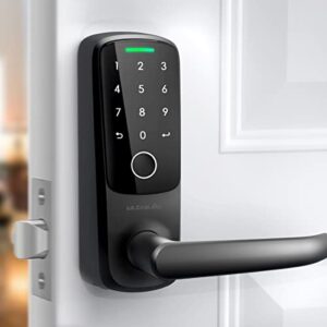 ultraloq latch 5 world's first built in wifi smart lock (black) with fingerprint id, 5-in-1 keyless entry electronic door handle with bluetooth, biometric fingerprint and touch digital keypad