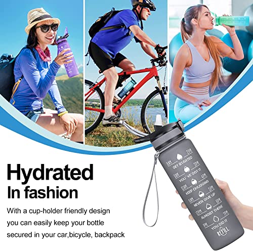 ELYPHINE 32OZ Water Bottles with Removable Straw & Time Marker, Motivational Water Bottle with BPA Free Tritan Material, Leakproof Water Jug for Fitness Sports (Forever Lost 24oz)