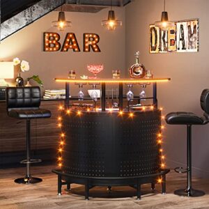 Tribesigns Smart Led Bar Table, 3-Tier Liquor Bar Unit with RGB Lights, Wine Glasses Holder and Storage Shelves, Alcohol Bar Cabinet with Mesh & Footrest Mini Bar Buffet Sideboard for Home Kitchen