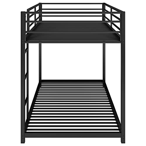 CNANXU Bunk Beds Twin Over Twin, Metal Low Bunk Bed with Guard Rails,Ladder for Young Boys Girls Dormitory Bedroom, No Box Spring Needed (Twin)