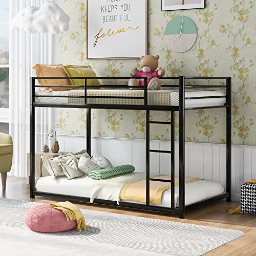 CNANXU Bunk Beds Twin Over Twin, Metal Low Bunk Bed with Guard Rails,Ladder for Young Boys Girls Dormitory Bedroom, No Box Spring Needed (Twin)