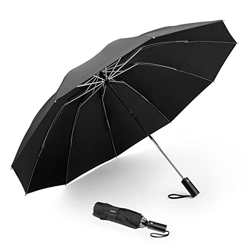 G4Free Large Umbrella 54 Inch Windproof Travel Umbrellas for Rain, Small folding Compact Reverse Umbrella with 10 Ribs Automatic Open Close (Black)