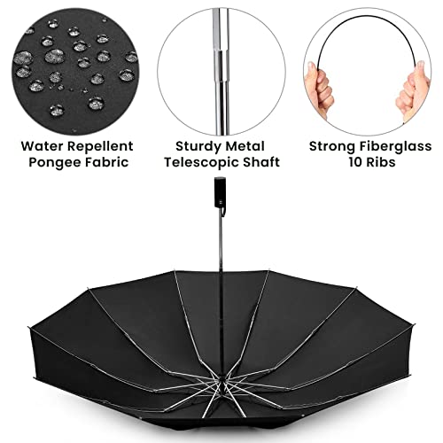 G4Free Large Umbrella 54 Inch Windproof Travel Umbrellas for Rain, Small folding Compact Reverse Umbrella with 10 Ribs Automatic Open Close (Black)