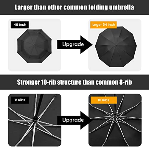 G4Free Large Umbrella 54 Inch Windproof Travel Umbrellas for Rain, Small folding Compact Reverse Umbrella with 10 Ribs Automatic Open Close (Black)