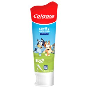 colgate kids toothpaste with fluoride, anticavity & cavity protection toothpaste, for ages 2+, bluey, mild bubble fruit flavor, 4.6 ounce