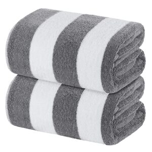 white classic beach towels oversized cabana stripe cotton bath towel large - luxury plush thick hotel swim pool towels for adults super absorbent quick dry - 35x70 grey [2 pack]