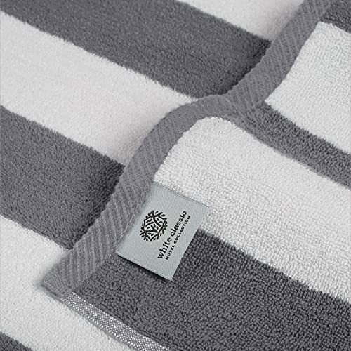 White Classic Beach Towels Oversized Cabana Stripe Cotton Bath Towel Large - Luxury Plush Thick Hotel Swim Pool Towels for Adults Super Absorbent Quick Dry - 35x70 Grey [2 Pack]