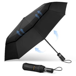 tecknet windproof umbrella for rain, large travel folding umbrella, strong compact umbrella for wind, automatic portable umbrellas, double vented canopy golf umbrella with 10 ribs for men women