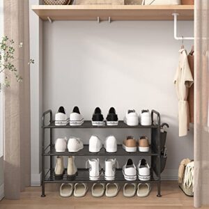 SORCEDAS Shoe Rack 3 Tier Black Wide Metal Storage Organizer Shelf with Removable Side Pockets for Closet, Entryway,Garage, Bedroom, Cloakroom (Black, 3 Tier)